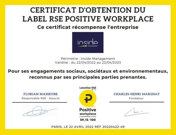 Obtention de la certification RSE - Inside Management